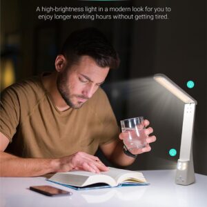 XINGYUNTREE LED Desk Lamp with Night Light Foldable Portable High Brightness Eye Care Lamp. Touch Control, Rechargeable, for Home Reading Light, Office and Dormitory (White 2.0)