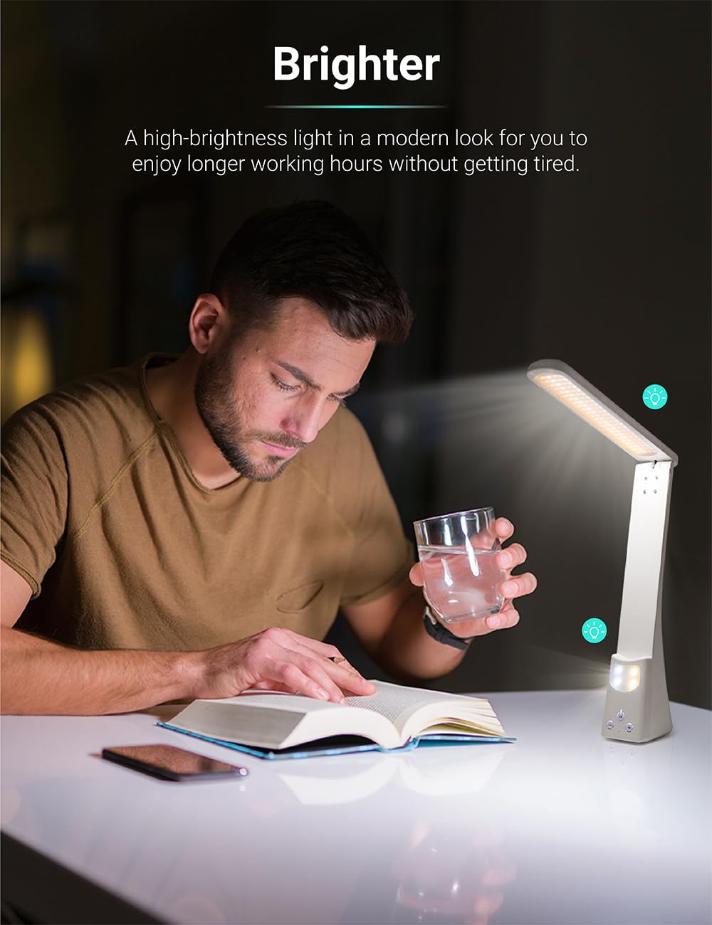 XINGYUNTREE LED Desk Lamp with Night Light Foldable Portable High Brightness Eye Care Lamp. Touch Control, Rechargeable, for Home Reading Light, Office and Dormitory (White 2.0)