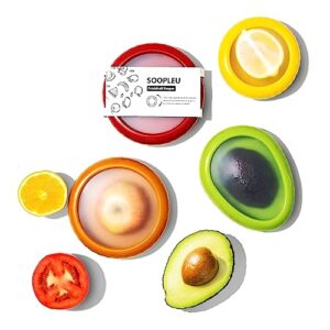 soopleu avocado saver and tomato holder - set of 4 reusable storage containers for fridge - ideal for apples, garlic, onions, lemons, and potatoes