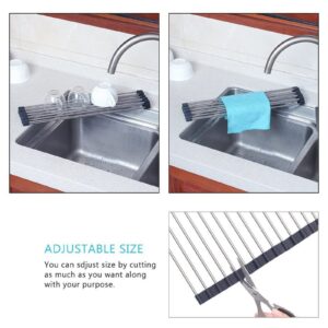 CNFZLIYUER Over The Sink Dish Drying Rack, Foldable Kitchen Roll Up Dish Drying Rack, Portable Stainless Steel Dish Drainer, Roll Up Dish Drying Rack for Kitchen Sink Counter (14.6"x11.8")