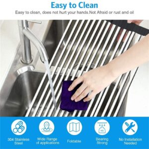 CNFZLIYUER Over The Sink Dish Drying Rack, Foldable Kitchen Roll Up Dish Drying Rack, Portable Stainless Steel Dish Drainer, Roll Up Dish Drying Rack for Kitchen Sink Counter (14.6"x11.8")