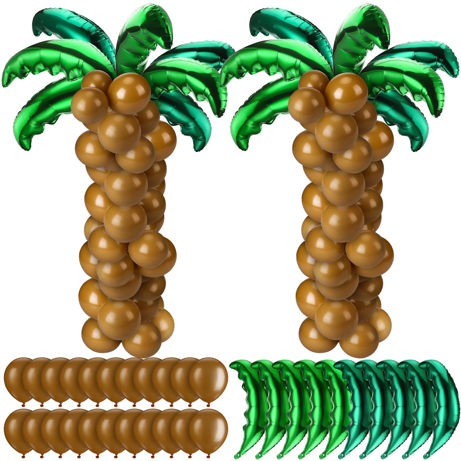 100 Pcs Palm Tree Leaves Balloons Coconut Balloons Set 10 Pcs Foil Green Coconut Tree Leaves Balloon 90 Pcs Brown Latex Balloons for Hawaii Luau Tropical Party Birthday Baby Shower (Stylish Color)