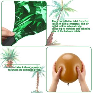 100 Pcs Palm Tree Leaves Balloons Coconut Balloons Set 10 Pcs Foil Green Coconut Tree Leaves Balloon 90 Pcs Brown Latex Balloons for Hawaii Luau Tropical Party Birthday Baby Shower (Stylish Color)