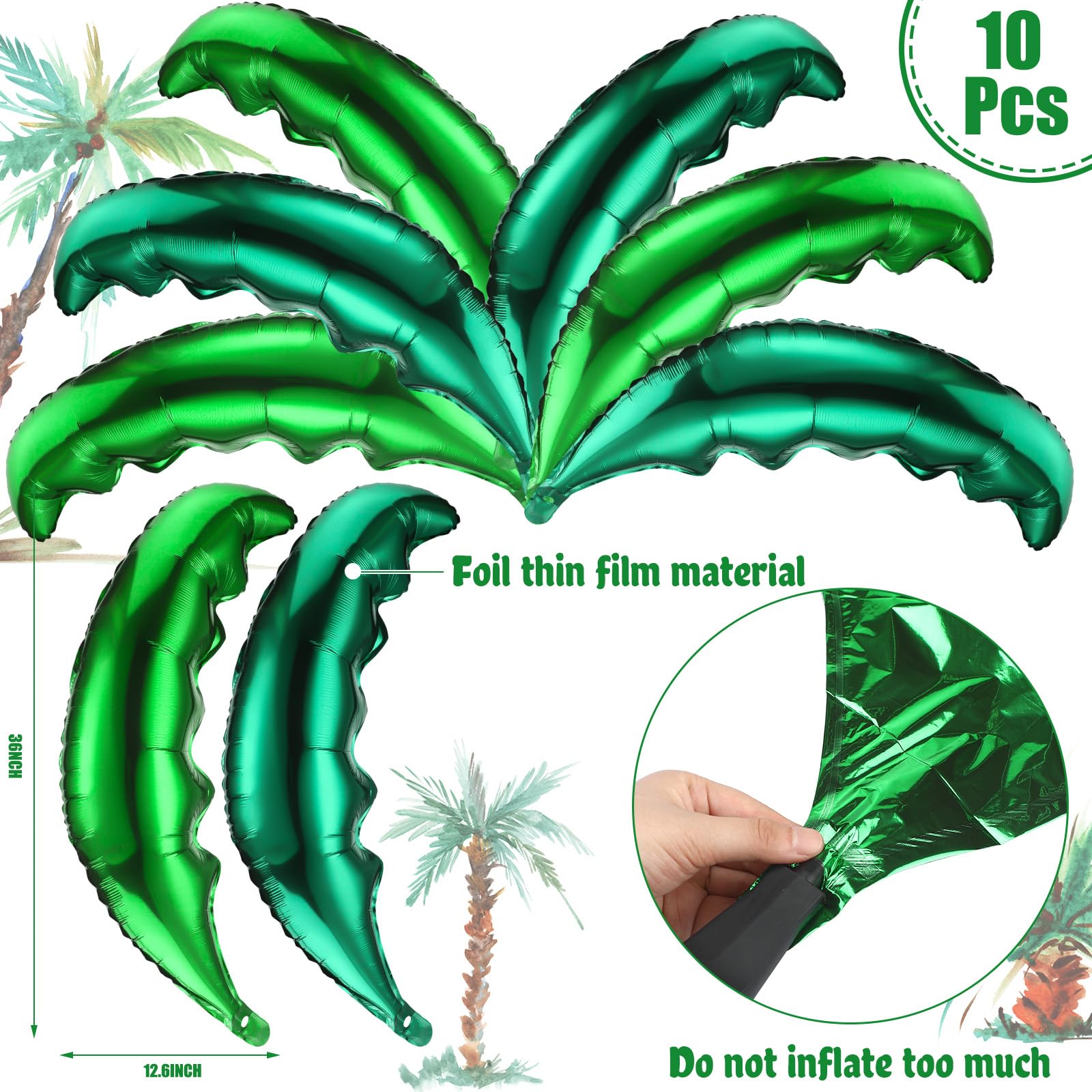 100 Pcs Palm Tree Leaves Balloons Coconut Balloons Set 10 Pcs Foil Green Coconut Tree Leaves Balloon 90 Pcs Brown Latex Balloons for Hawaii Luau Tropical Party Birthday Baby Shower (Stylish Color)