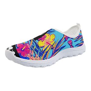 Summer Aesthetic Floral Shoes for Women Slip Resistant Athletic Shoes Without Laces for Youth Running Shoes Work Travel Lightweight Breathable Slip On Sneakers with Arch Support Mesh Slip On Shoes