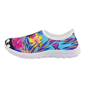 Summer Aesthetic Floral Shoes for Women Slip Resistant Athletic Shoes Without Laces for Youth Running Shoes Work Travel Lightweight Breathable Slip On Sneakers with Arch Support Mesh Slip On Shoes