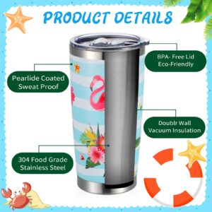 4 Pieces Summer Hawaii Beach Tumbler Cups 20oz Insulated Stainless Steel Travel Mug Tumblers with Lid Tropical Flamingo Vacuum Wine Cup Vacation Gifts Sea Beach Pool Party