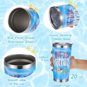 4 Pieces Summer Hawaii Beach Tumbler Cups 20oz Insulated Stainless Steel Travel Mug Tumblers with Lid Tropical Flamingo Vacuum Wine Cup Vacation Gifts Sea Beach Pool Party