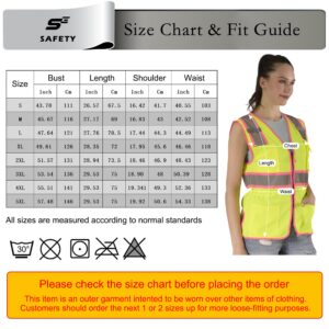 Hi Vis Safety Vest for Women, Working Drawstring waist Construction Vest with Pockets and Zipper, Womens Safety Vest, ANSI Type R Class2, Yellow Pink Strips, M