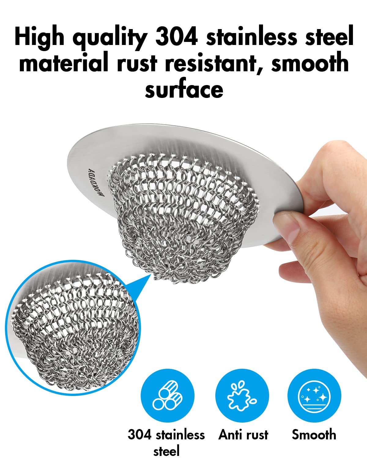 Sink Drain Strainer, Reversible Mesh Sink Strainer with 304 Stainless Steel, Wokdada Revolutionary Anti-Rust Kitchen Sink Strainer Food Catcher for Garbage Disposal Without Clogging