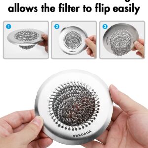 Sink Drain Strainer, Reversible Mesh Sink Strainer with 304 Stainless Steel, Wokdada Revolutionary Anti-Rust Kitchen Sink Strainer Food Catcher for Garbage Disposal Without Clogging