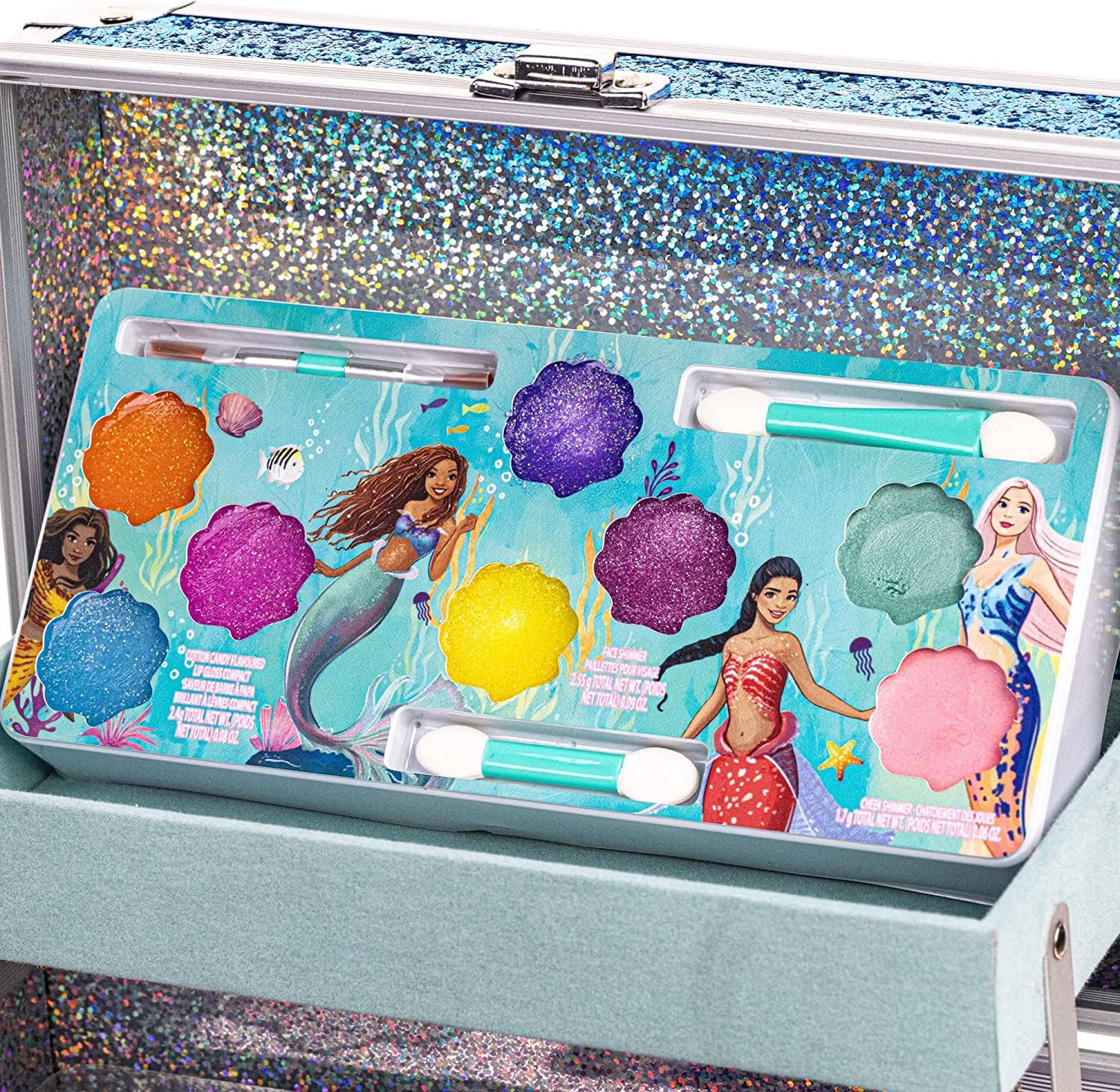 Little Mermaid Train Case Beauty Set, Kids Makeup Kit for Girls, Real Washable Toy Makeup Set, Play Makeup, Pretend Play, Party Favor, Birthday, Toys Ages 3 4 5 6 7 8 9 10 11 12