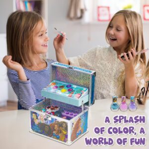 Little Mermaid Train Case Beauty Set, Kids Makeup Kit for Girls, Real Washable Toy Makeup Set, Play Makeup, Pretend Play, Party Favor, Birthday, Toys Ages 3 4 5 6 7 8 9 10 11 12