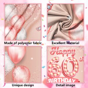 Happy 60th Birthday Rose Gold Banner Cheers to 60 Years Old Backdrop Confetti Balloons Theme Decor Decorations for Women 60 Years Old Pink Birthday Party Supplies Bday Background Favors Gift Glitter