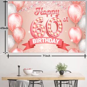 Happy 60th Birthday Rose Gold Banner Cheers to 60 Years Old Backdrop Confetti Balloons Theme Decor Decorations for Women 60 Years Old Pink Birthday Party Supplies Bday Background Favors Gift Glitter