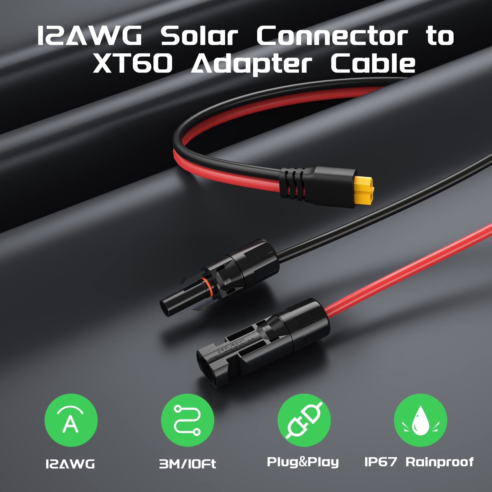 Bateria Power Solar Connector to XT60 Adapter Extension Cable and XT60 Extension Cable XT60 Connector Female to Male Extension Wire, 12AWG 20Feet Solar Panel for LiFePO4 Battery RV