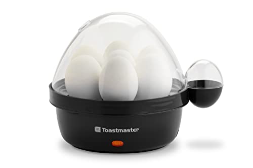 Toastmaster Rapid Electric Egg Cooker with Auto-Off, 7 Egg Capacity for Soft, Medium and Hard Boiled Eggs, Poaching Tray, Black