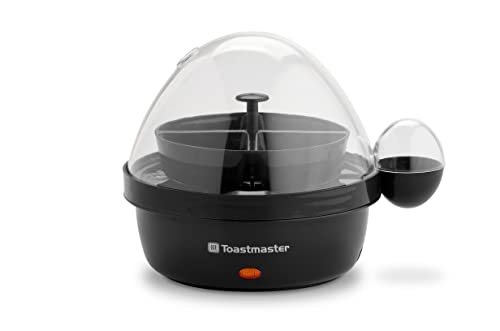 Toastmaster Rapid Electric Egg Cooker with Auto-Off, 7 Egg Capacity for Soft, Medium and Hard Boiled Eggs, Poaching Tray, Black