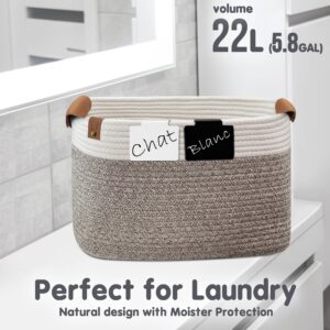 Cotton Rope Baskets for Organizing – Storage Baskets for Shelves | 15"x10"x9" | Rope Basket for Storage, Small Laundry Baskets, Woven Baskets for Storage, Dog Toy Bin, Baby Basket, Creamy White &Brown