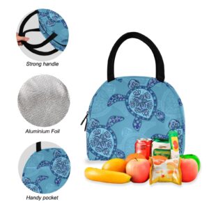 FOLIOSA Kid's Backpack Lunch Bag Set Art Teal Sea Turtle Print， Large Capacity Insulated Scratch-Resistant Backpack with Lunch Kit for School Work Suits for 6+ Years Teenager Boys Girls