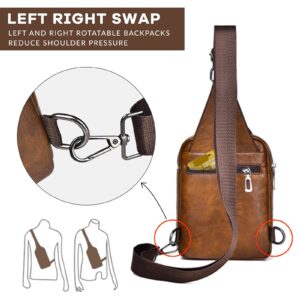 CUICANSHANG Small Men's Crossbody Bag, Men's Chest Bag, Retro PU Leather Shoulder Crossbody Bag, Hiking And Leisure Cycling Travel Backpack (Light Brown)