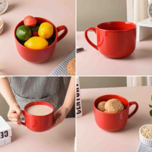 CAILIDE 50oz large Ceramic Soup Mug with Handles for Coffee, Tea, Ice Cream, Cereal (Red)