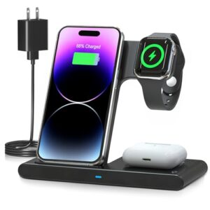 wireless charger iphone charging station: 3 in 1 charger stand multiple devices for apple - iphone 15 14 pro max 13 12 11 - watch 9 8 7 6 5 4 3 2 se - airpods 3 2 pro