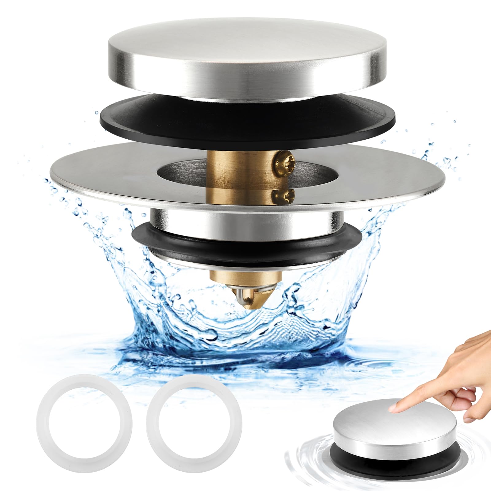 Bathtub Drain Stopper, Uxoz Universal Tub Stopper for Replacing Tip Toe/Trip Lever/Lift&Turn Tub Drain, Bath Tub Drain Stoppers Desiged for 1.5"-1.72" Drain Hole with 3 O-Rings, Chrome Plated