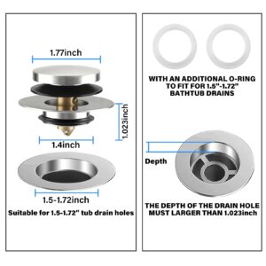 Bathtub Drain Stopper, Uxoz Universal Tub Stopper for Replacing Tip Toe/Trip Lever/Lift&Turn Tub Drain, Bath Tub Drain Stoppers Desiged for 1.5"-1.72" Drain Hole with 3 O-Rings, Chrome Plated