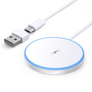 magnetic wireless apple mag-safe charger for iphone 15/14/13/12 series, airpods 3/2/pro - led magnet pad with dual charging ports