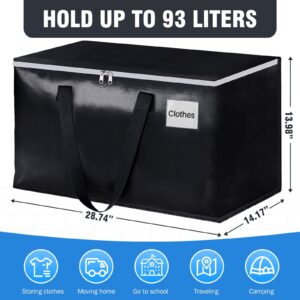 BlissTotes Collapsible Moving Bags - Heavy Duty Boxes with Zippers and Handles, Space Saving Packing Totes for Moving Supplies Storage (93L, 6-Pack, Black)