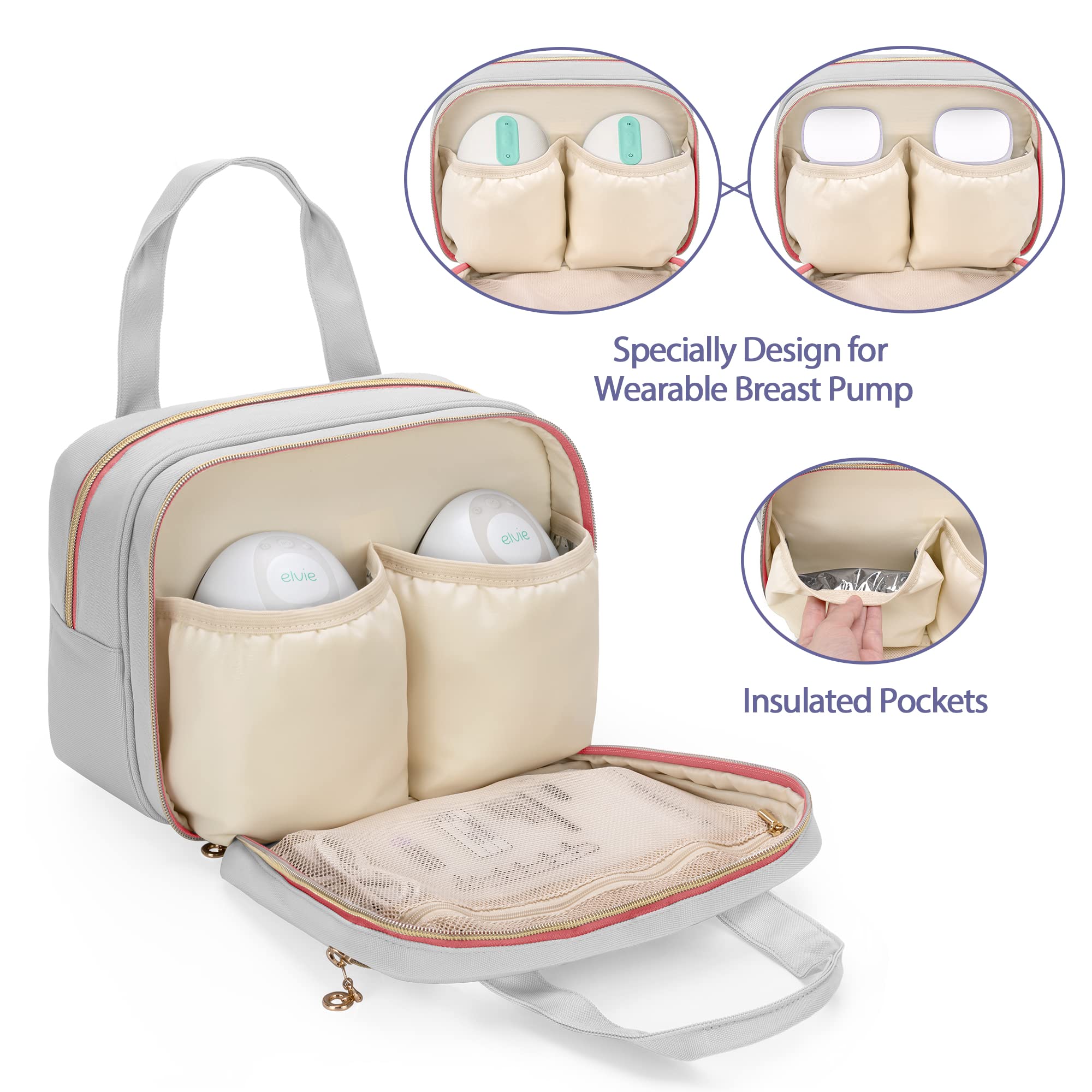 Damero Wearable Breast Pump Bag Compatible with Elvie Pumps and Pump Parts Bag with Waterproof Mat Bundle