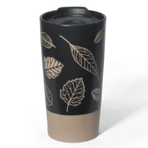 MAIA Tumbler Travel Coffee Mugs Coffee Cups with Lids Ceramic Portable 12oz Coffee Tumblers with Lids Tea Cup Mug for Coffee Travel Mug Insulated Coffee Mug Double-walled with Leaf White Gift