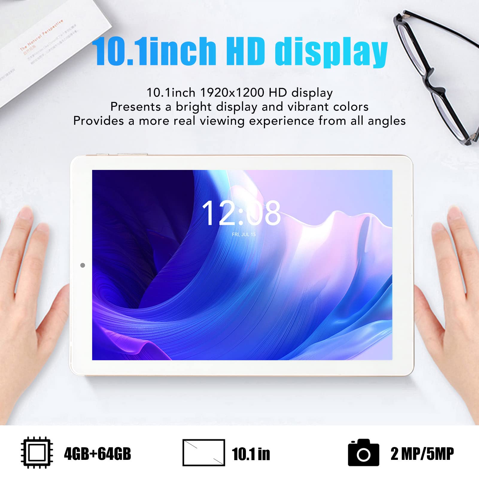 Tablet 10 inch, 10.1inch High Definition Screen, 4GB RAM 64GB ROM, Dual 2+5MP Camera Android 10 Tablet,WiFi, BT, FM, OTG, 5000mAh Phone Tablet with Three Card Slots