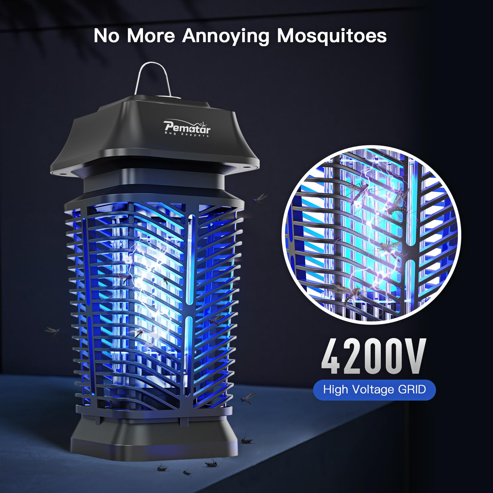 Bug Zapper Outdoor, Electric Mosquito Zapper Indoor, 20W/4200V, IPX4 Waterproof, Fly Zapper, Fly Traps, Plug-in Mosquito z Lamp for Home, Patio, Garden, Camp (Black)