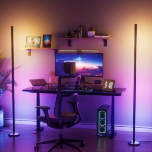 yikbik 2pcs rgb floor lamp, bluetooth app and remote control 65" smart modern standing lamp music sync 16 million diy colors changing led floor lamp with heavy base for livingroom bedroom gameroom