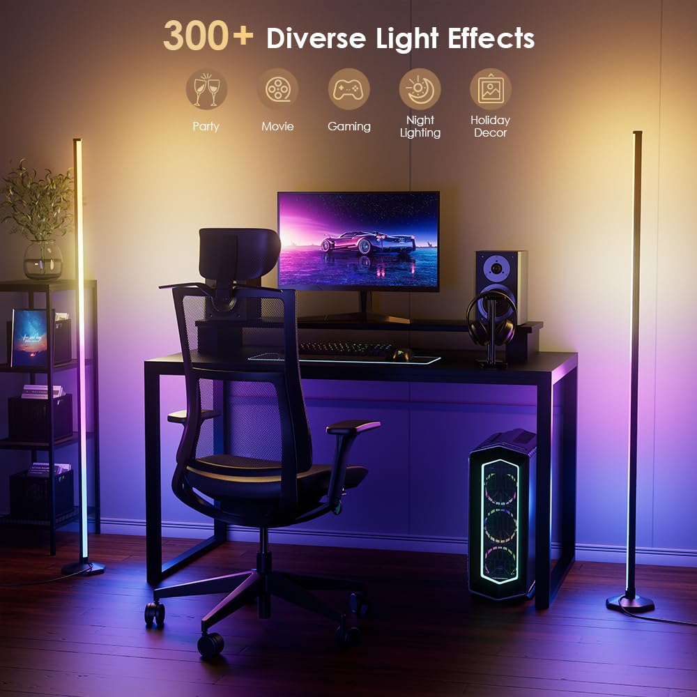 YIKBIK 2PCS RGB Floor Lamp, Bluetooth APP and Remote Control 65" Smart Modern Standing Lamp Music Sync 16 Million DIY Colors Changing LED Floor Lamp with Heavy Base for LivingRoom Bedroom GameRoom