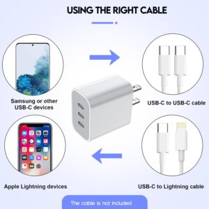 iPhone 15 Charger Block,USB C Charger [2 Pack] 35W 3-Port Wall Charger Fast Type C Charging Block PD Power Adapter for iPhone 15/15 Pro Max/14/14Pro/13/13 Mini/12 Pro Max/XR/SE, iPad,Galaxy,Pixel 4/3