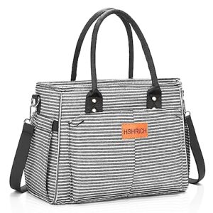 lunch bag for women, insulated lunch box for work, large leakproof cooler purse with side pockets & removable shoulder strap women's lunch tote bag for picnic work beach(stripe)