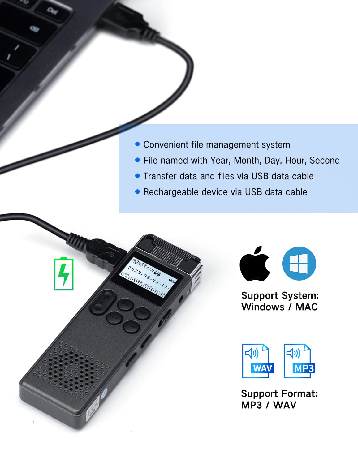 80GB Digital Voice Activated Recorder with Playback - Audio Voice Recorder for Lectures Meetings, Recording Device Dictaphone Sound Tape Recorder with Password & Card Reader