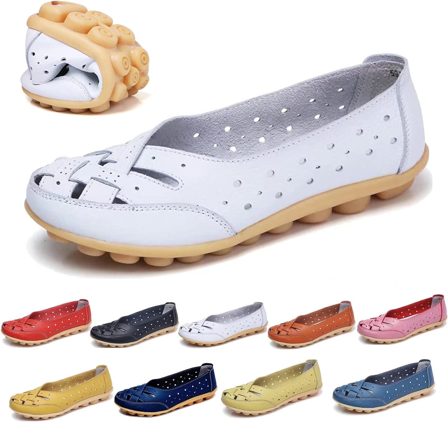 Orthopedic Loafers in Breathable Leather, Jaliane Orthopaedic Loafers in Breathable Leather for Women (White,6.5)