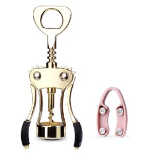 drincarier wine opener, zinc alloy premium wing corkscrew wine bottle opener with multifunctional bottles opener, upgrade (gold opener with foil cutter)