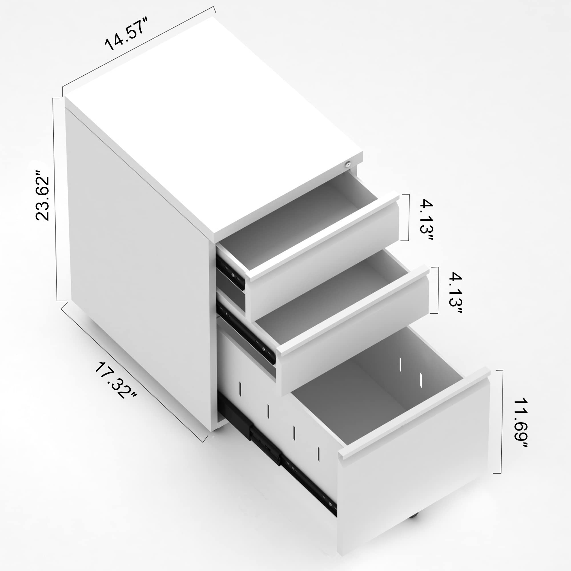 SUPEER 3 Drawer Mobile File Cabinet with Lock,Under Desk Metal Filing Cabinet with Wheels for Legal/Letter/A4 File, Fully Assembled Except Wheels(White)…