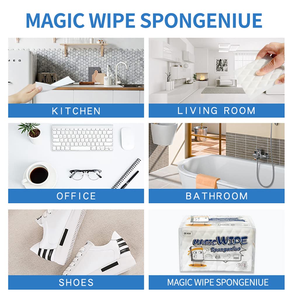 Dr.WOW Magic Wipe Spongenius Kit-Eraser Sheets and 4X Extra Power Multi Surface Foam Cleaning Pads - Bathtub,Floor,Wall Cleaner(40+2) PCS