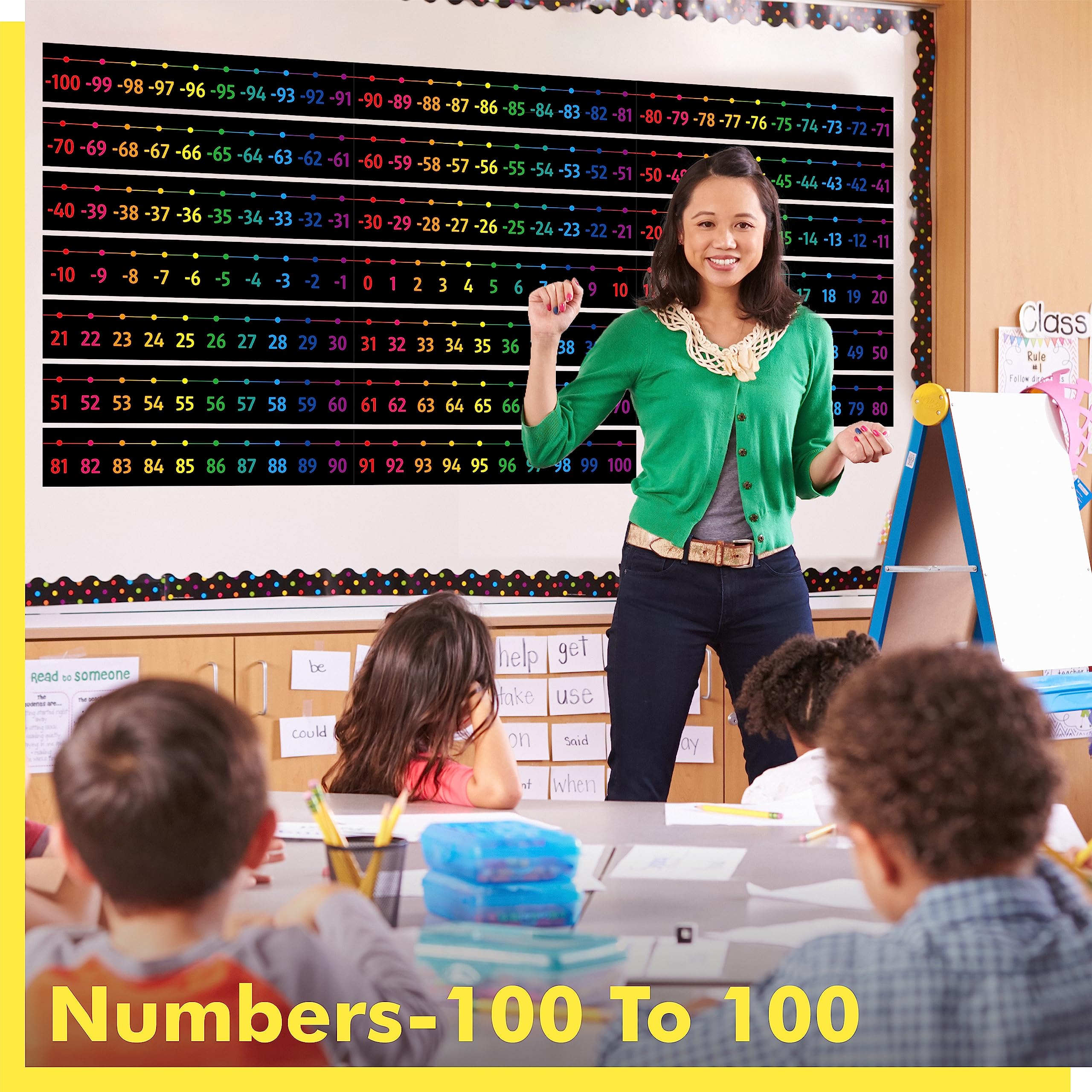 Number Line Bulletin Board Set, -100 to 100 Number Line Classroom Decoration with PET Film Bulletin Board Border Math Class Decoration Supplies for Classroom, School Wall, Teacher Office, Kids Room