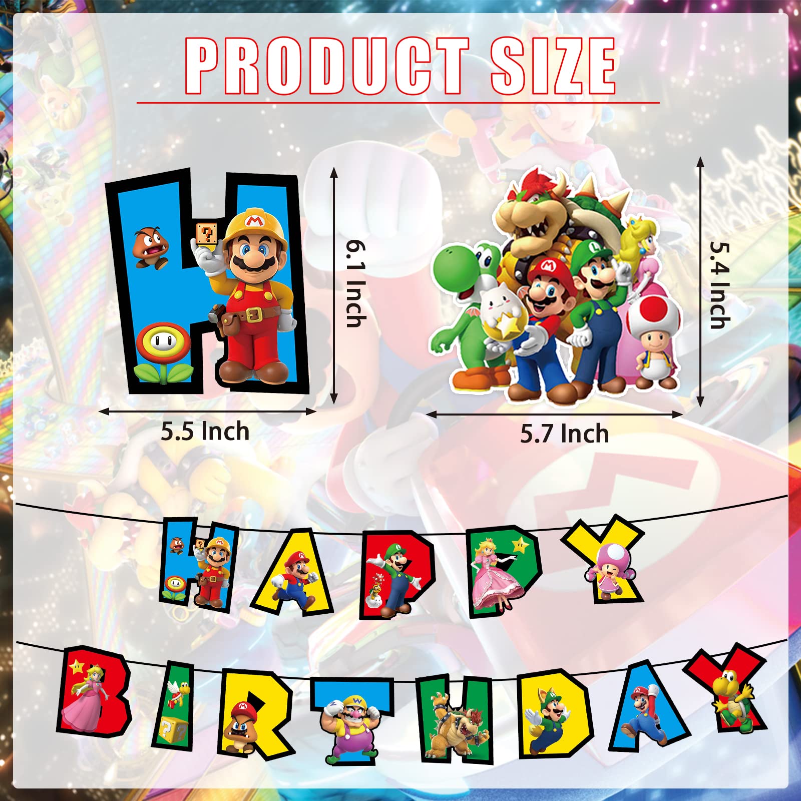 Mario Birthday Party Decorations, Happy Birthday Banner with Hanging Swirls Ceiling Streamers Decorations for Kids Mario Party Supplies