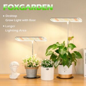 FOXGARDEN- Grow Light, Full Spectrum Desktop Grow Lamp with Base, Bright LED Plant Light with Auto On/Off Timer 4/8/12H, 4 Dimmable Brightness, Height Adjustable, Ideal for Indoor Plants