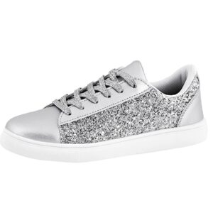 women's glitter shoes fashion shiny sequin sneakers tennis sparkly shoes rhinestone bling shoes with lace up(silver sequins,9.5)