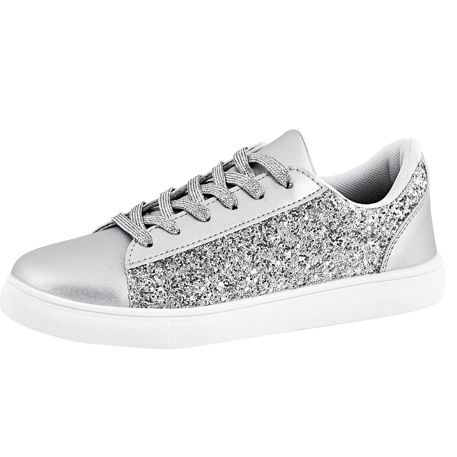 Women's Glitter Shoes Fashion Shiny Sequin Sneakers Tennis Sparkly Shoes Rhinestone Bling Shoes with Lace up(Silver Sequins,9.5)