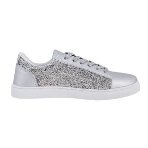 Women's Glitter Shoes Fashion Shiny Sequin Sneakers Tennis Sparkly Shoes Rhinestone Bling Shoes with Lace up(Silver Sequins,9.5)